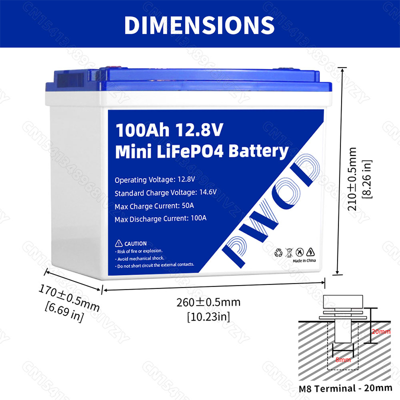 PWOD 12V 100Ah Mini LiFePO4 Battery - Lightning