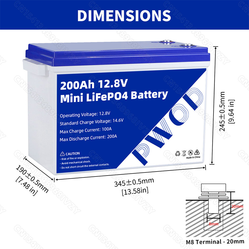PWOD 12V 200Ah Mini LiFePO4 Battery - Lightning